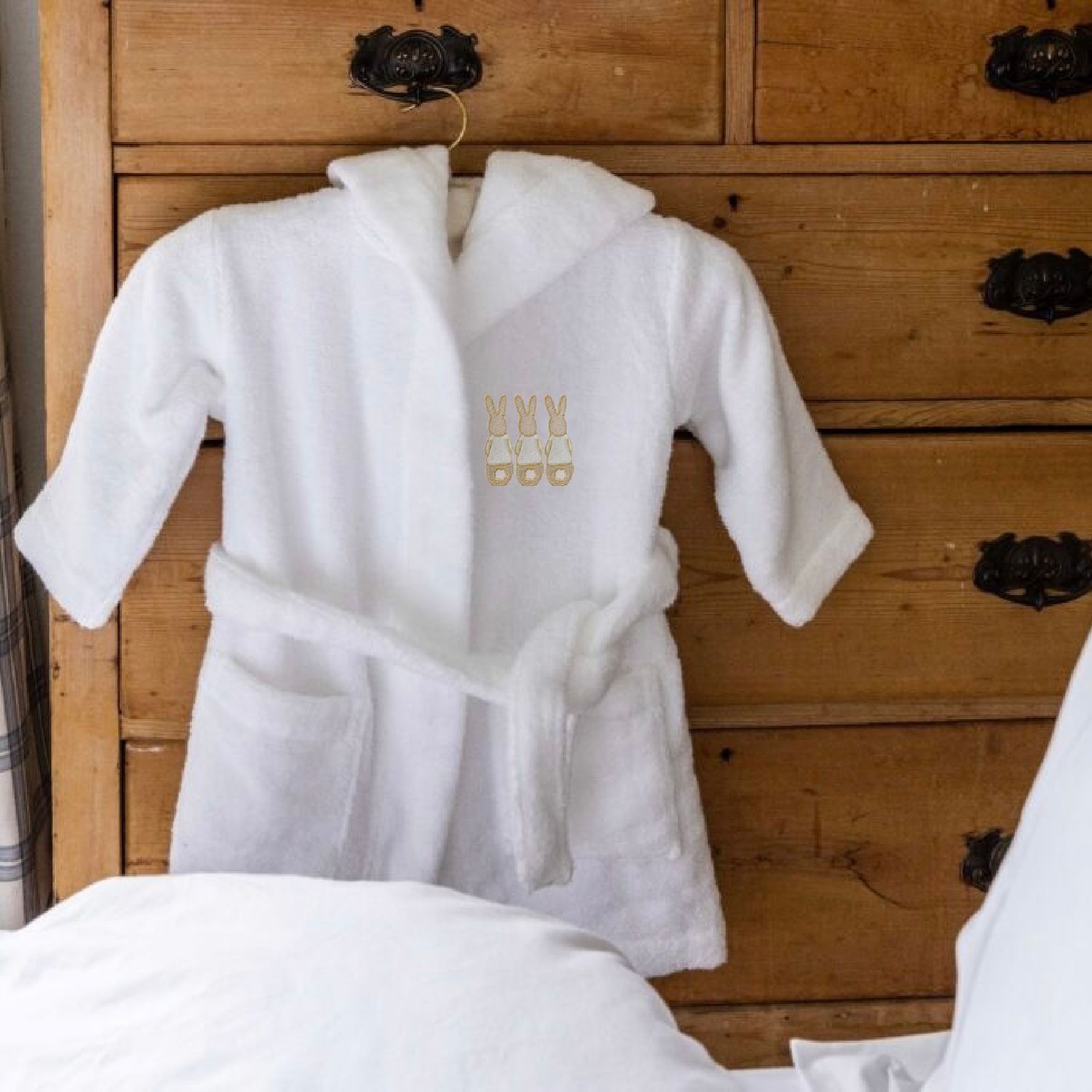 Grey Bunnies Bathrobe | Childrens Robes & Towels | Monogram Available